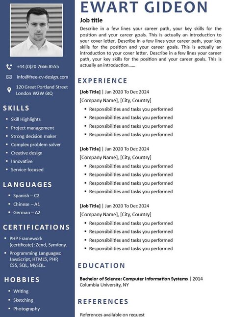 French CV template Word and PowerPoint format for free to download
