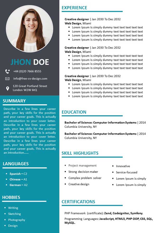 USA CV Template Free Download Word Format Free cv design Com 
